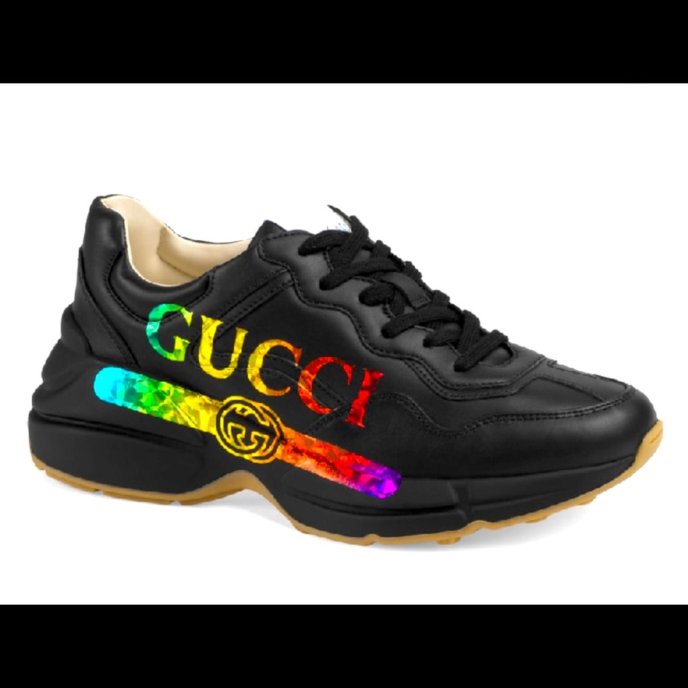 Gucci Rython Metallic Logo-Print Leather Sneakers - Gem